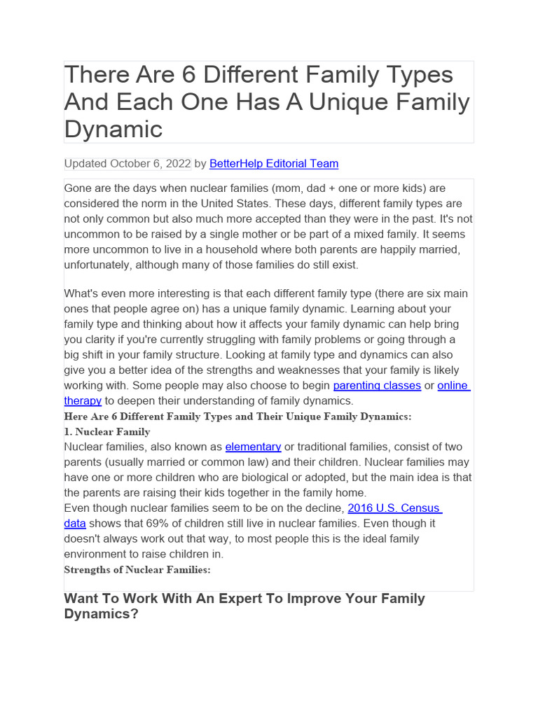 There Are 6 Different Family Types and Each One Has A Unique Family ...