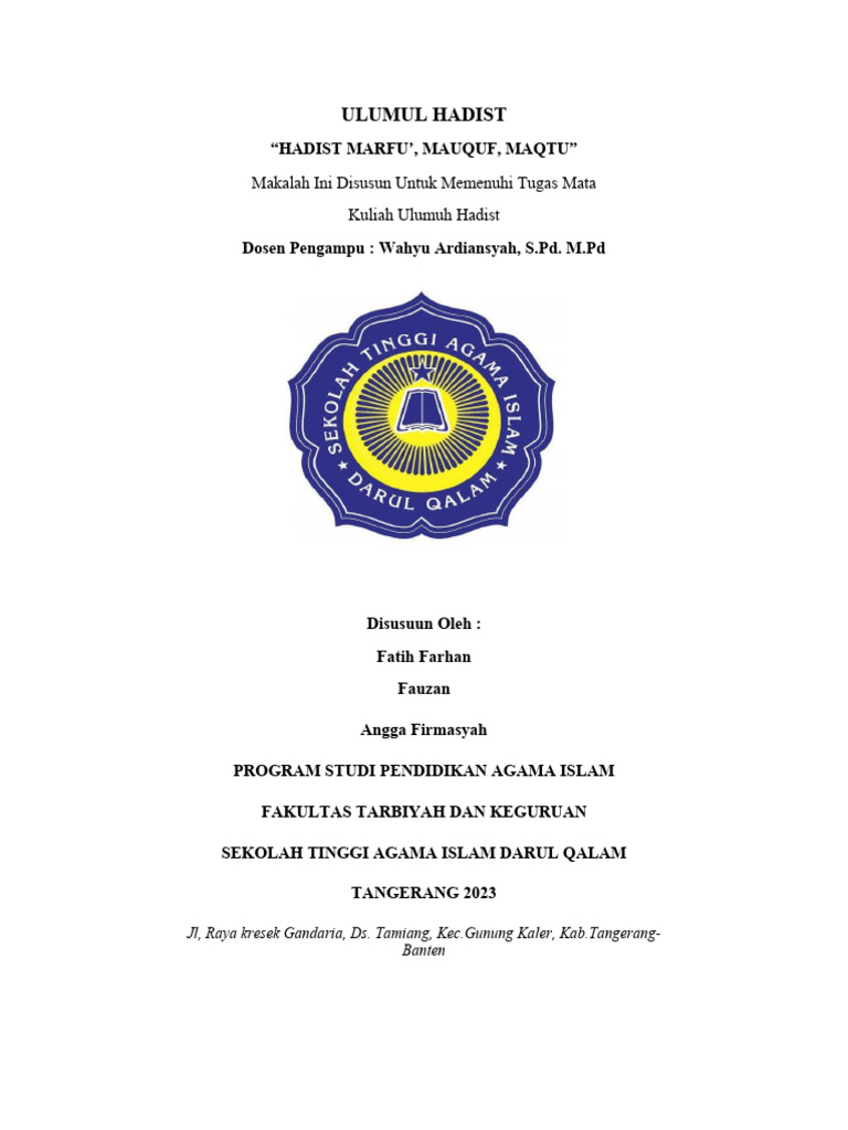 Hadis Marfu', Mauquf, Maqtu' | PDF
