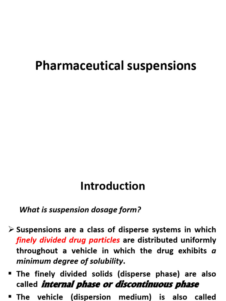 Pharmaceutical Suspension | PDF | Suspension (Chemistry) | Surfactant