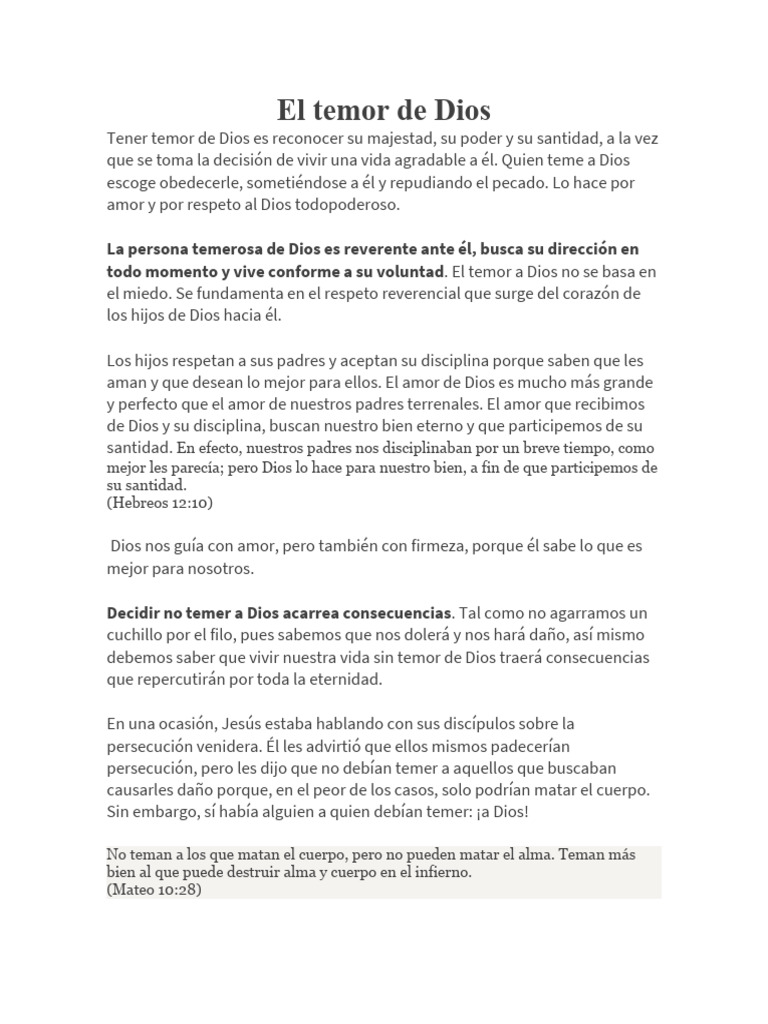 Entendiendo el temor de Dios | PDF | Dios | Amor