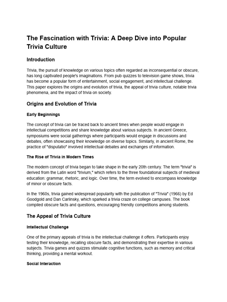 The Fascination With Trivia - A Deep Dive Into Popular Trivia Culture ...