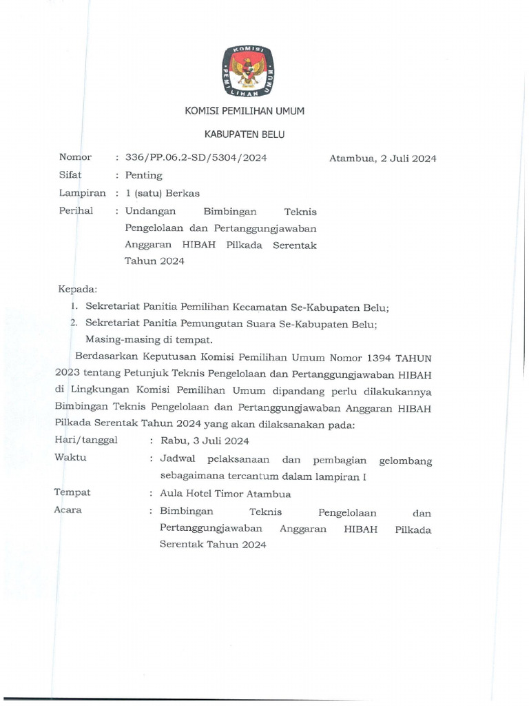 Undangan Bimbingan Teknis Pengelolaan Dan Pertanggungjawaban Anggaran ...