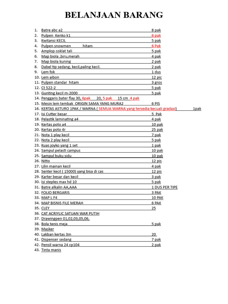 Belanjaan Barang | PDF | Griya & Taman