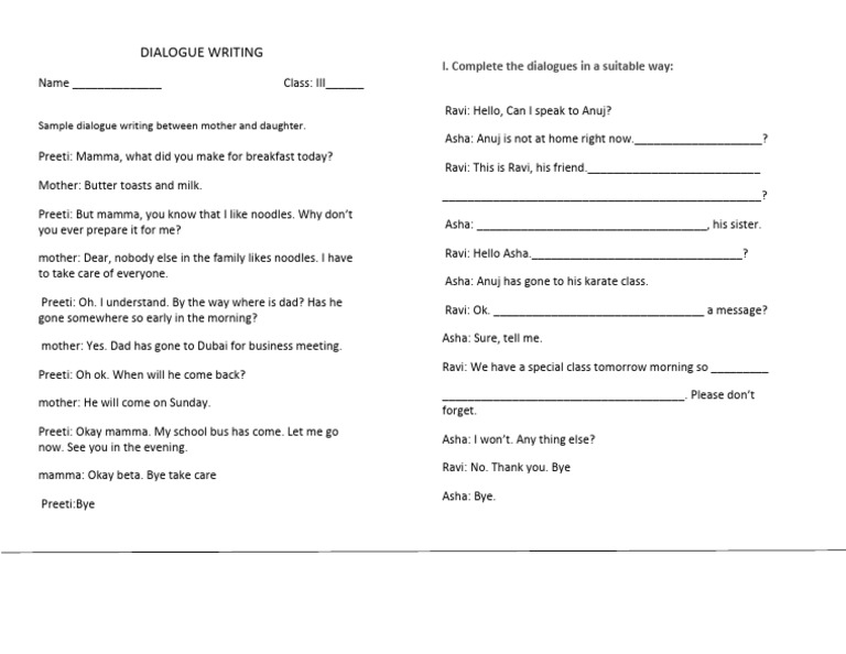 Sample Dialogue Writing for Kids | PDF