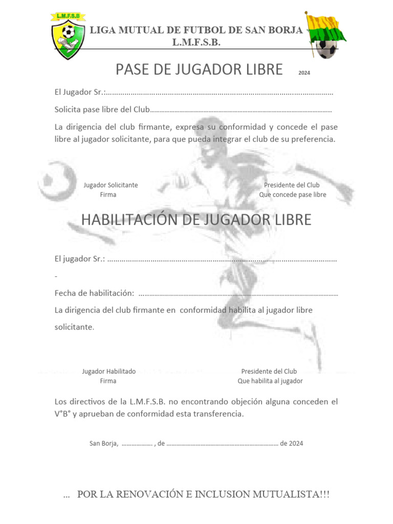 PASE DE JUGADOR LIBRE mutual | PDF