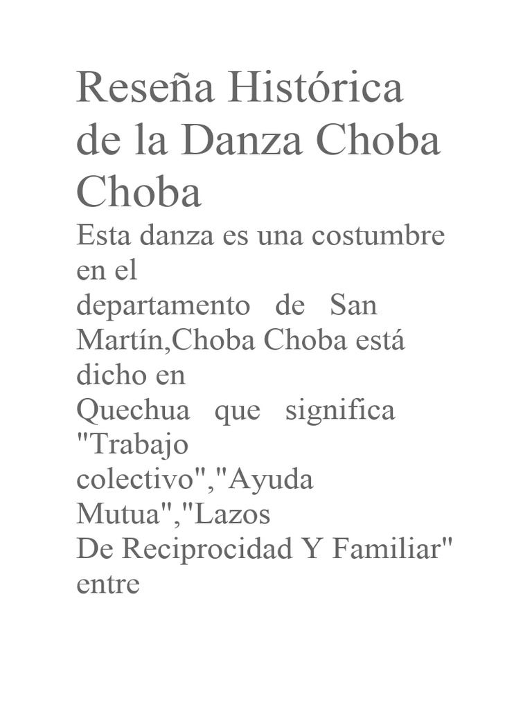 Reseña Histórica de la Danza Choba Choba | PDF
