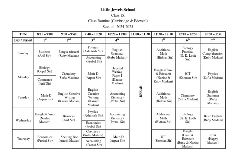 Class Routine-IX 2024-2025 | PDF