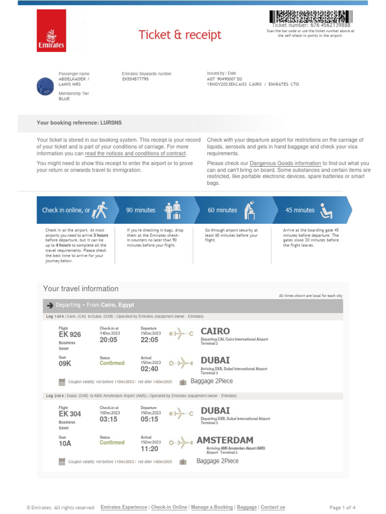 Emirates Ticket l | Download Free PDF | Baggage | Aviation