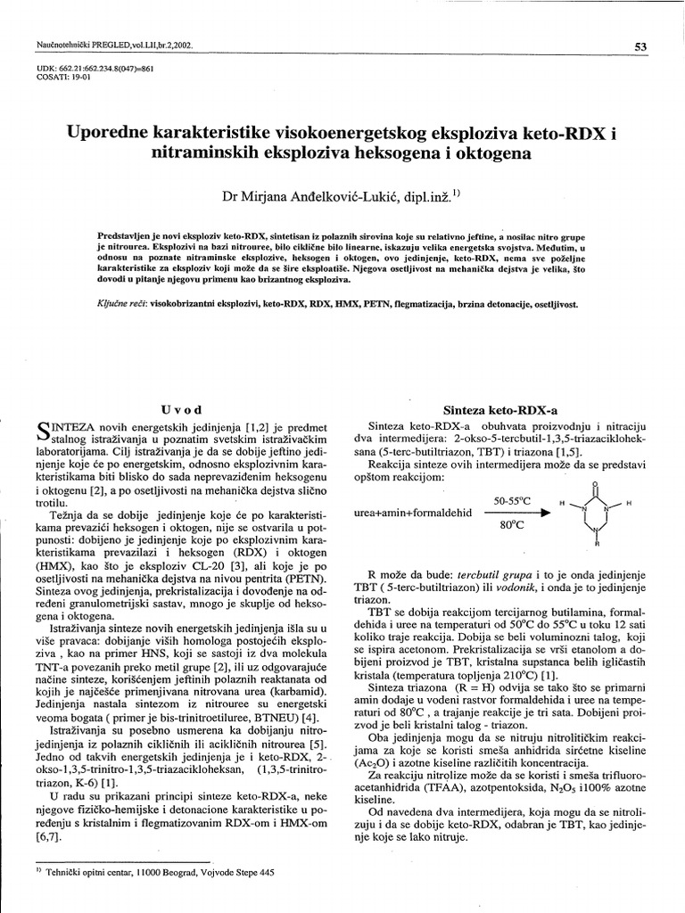 Comparing Properties of High Energy Explosives Keto-RDX and Nitroamin ...