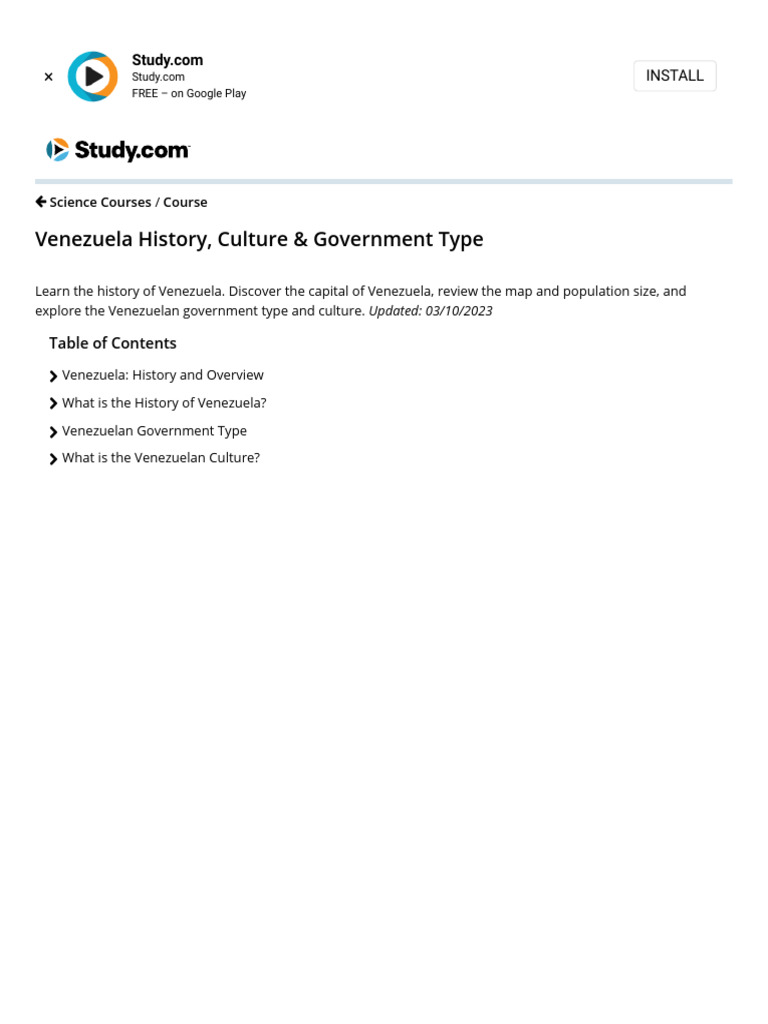 Venezuela: History, Culture, and Government | PDF | Venezuela | Spanish ...