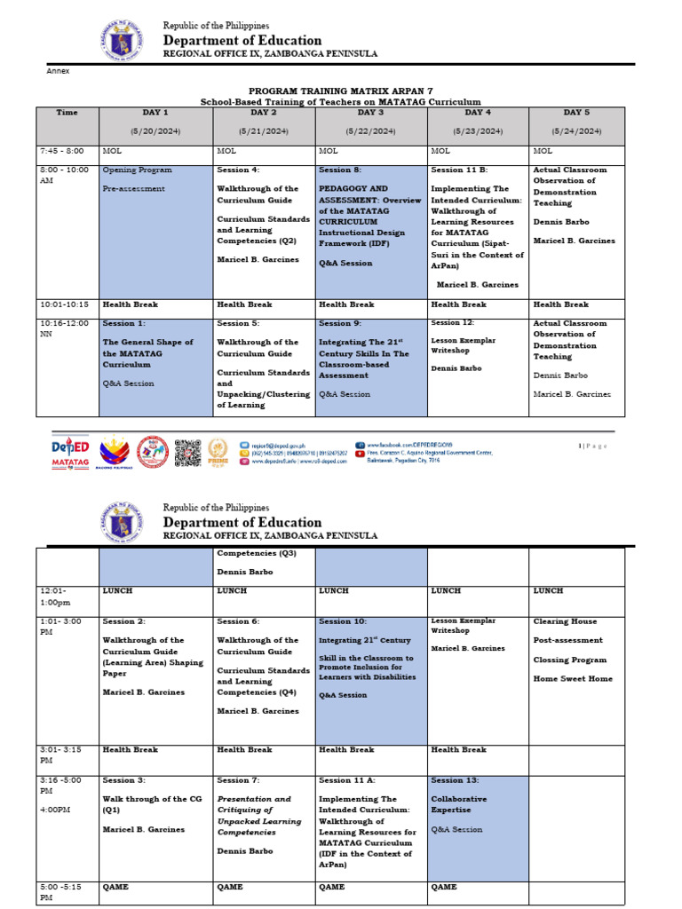 ARPAN 7 Teacher Training Schedule | PDF | Curriculum | Liberal Arts ...