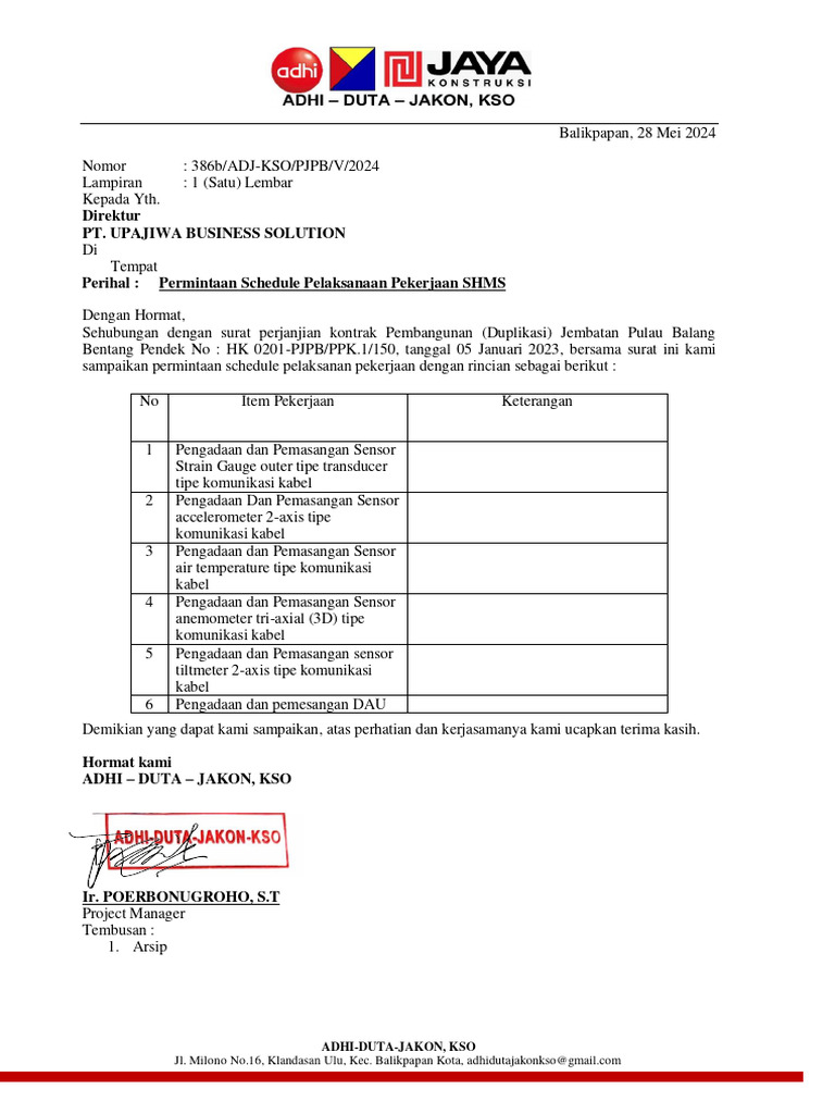 386b - Surat Permintaan Schedule Pelaksanaan Pekerjaan SHMS | PDF