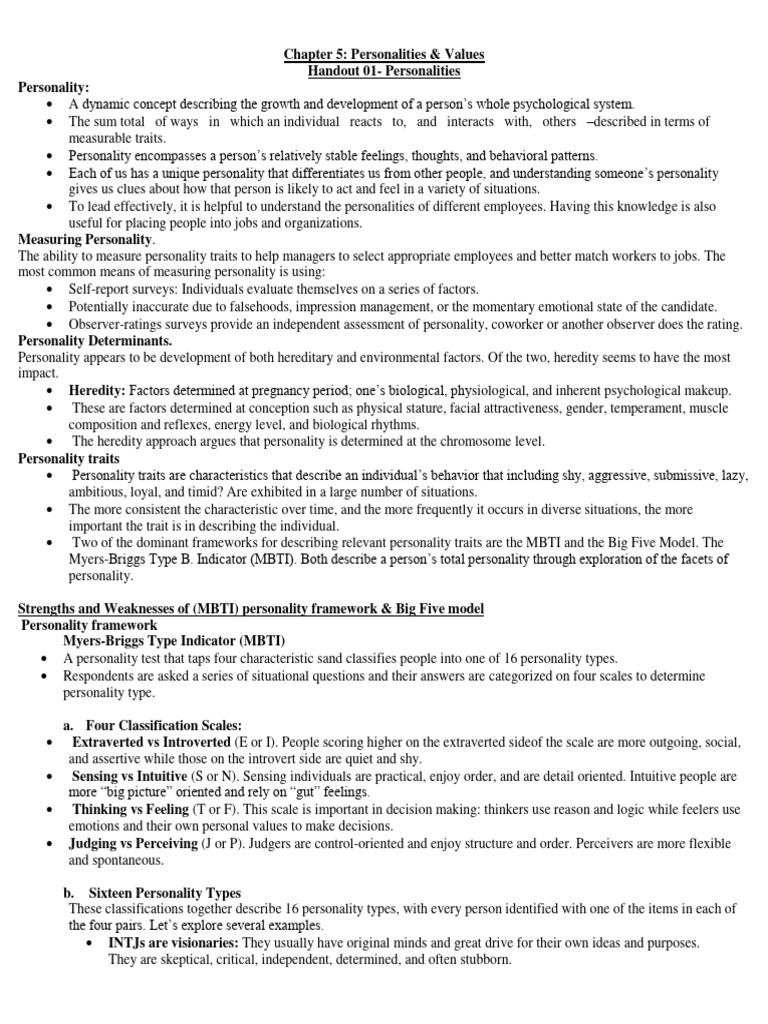 Handout 1 - Personalities | PDF | Extraversion And Introversion | Narcissism