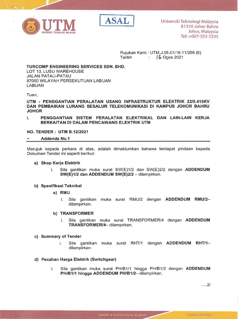 ADDENDUM NO 1_UTM-2 | PDF