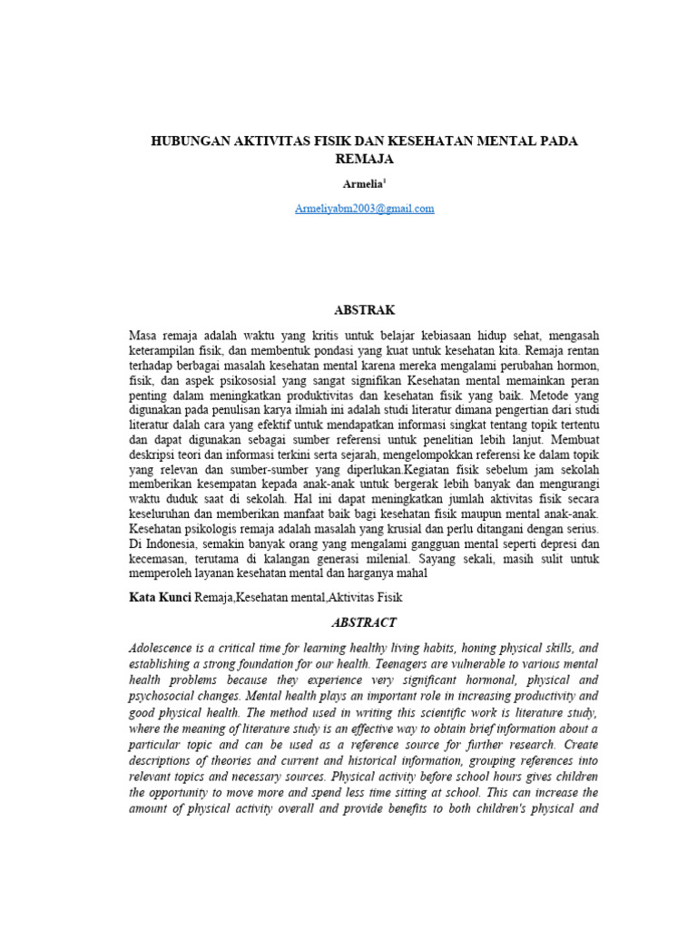 Hubungan Aktivitas Fisik Dan Kesehatan Mental Pada Remaja | PDF