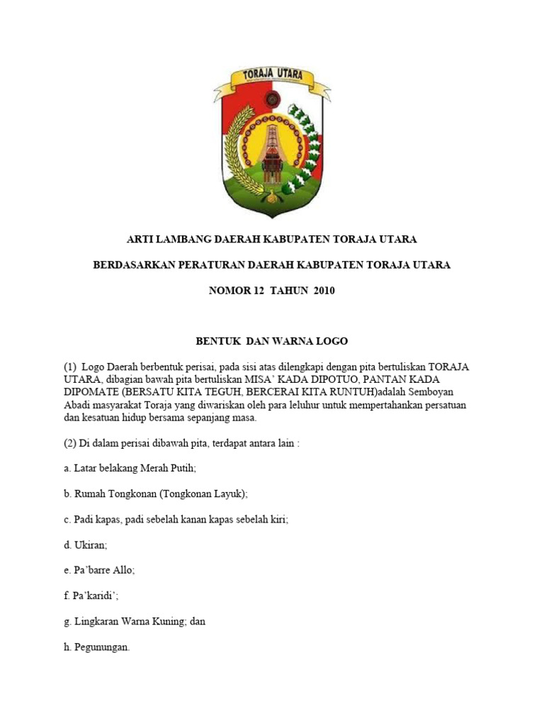 Arti Lambang Daerah Toraja Utara | PDF | Perjalanan