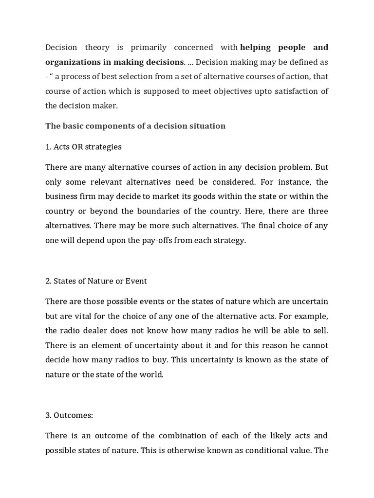 Decision Theory Pdf Decision Making Risk
