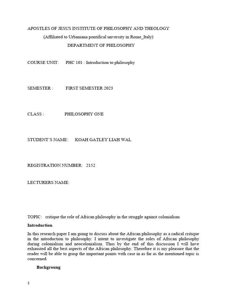 African Philosophy's Role Against Colonialism | PDF | Western Philosophy | Discourse