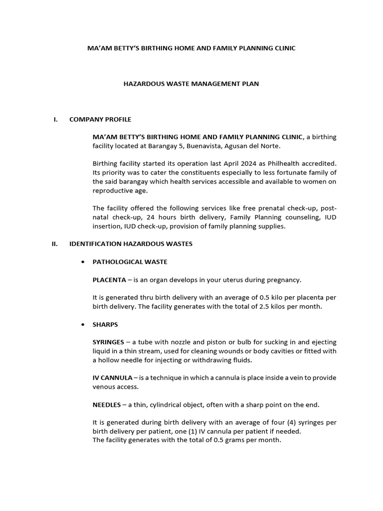 Hazardous Waste Management Plan | PDF | Syringe