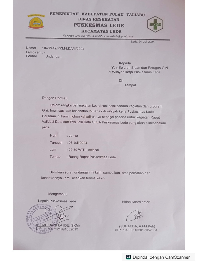 Undangan Rapat Validasi Data GIKIA | PDF