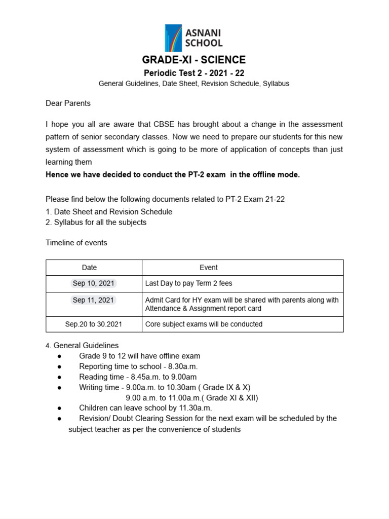 Circular Regarding Pt2 Exam-Grade Xi (Science) - Final | PDF