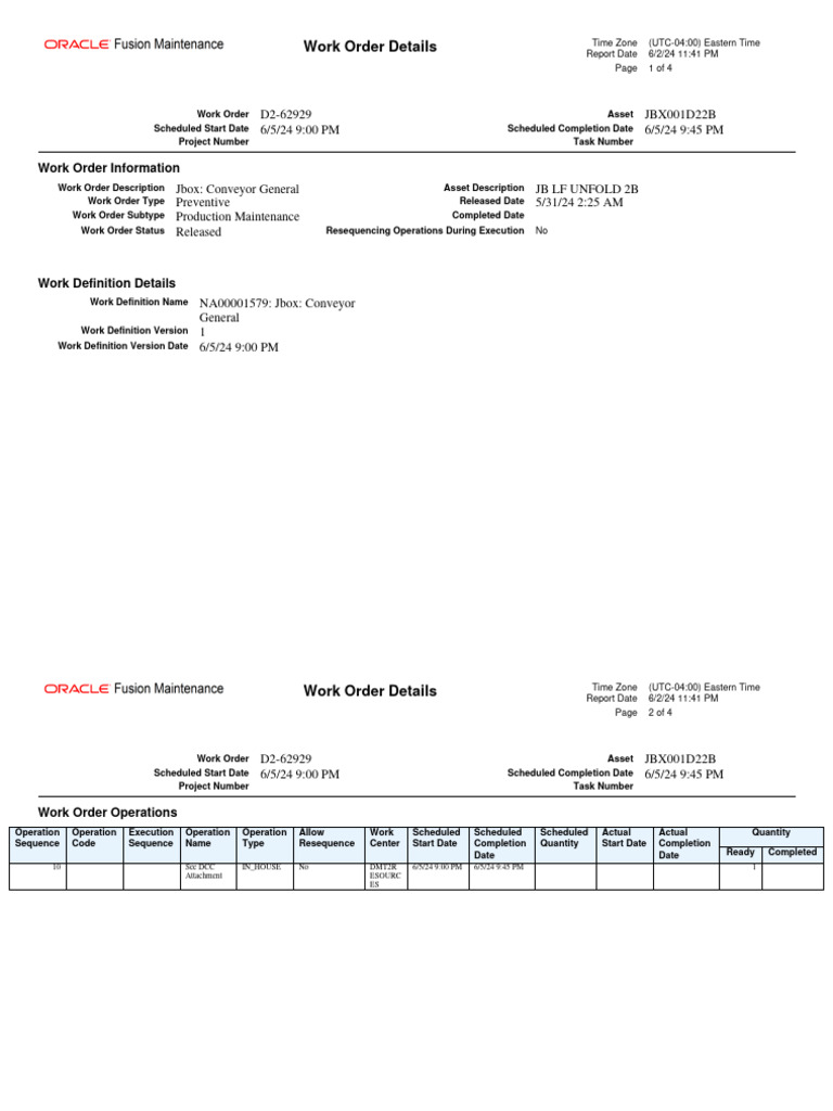 Work Order Details - D2-62929 | PDF