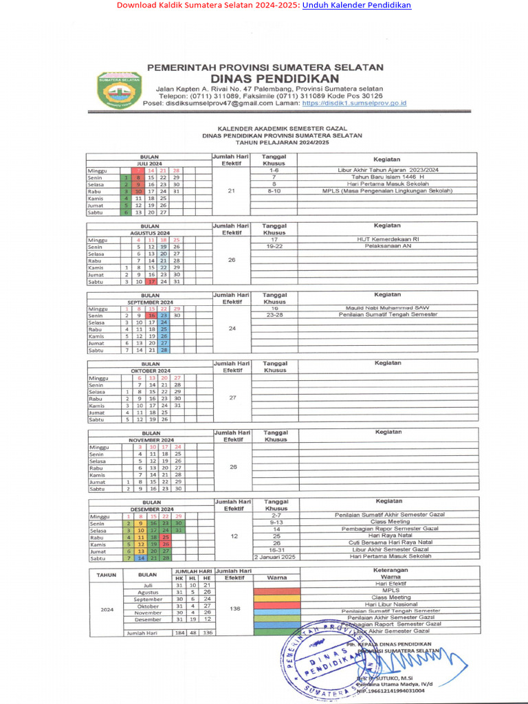 Kaldik Sumatera Selatan 2024-2025 | PDF