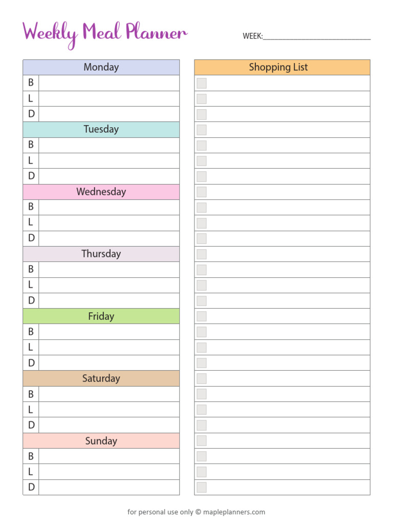 Weekly Meal Planner Template Pdf