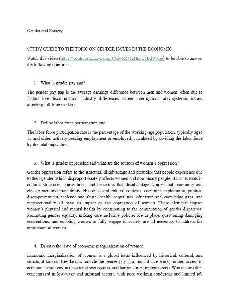 GEE7 - Gender & Society - GENDER ISSUES IN THE ECONOMIC - Gender and ...