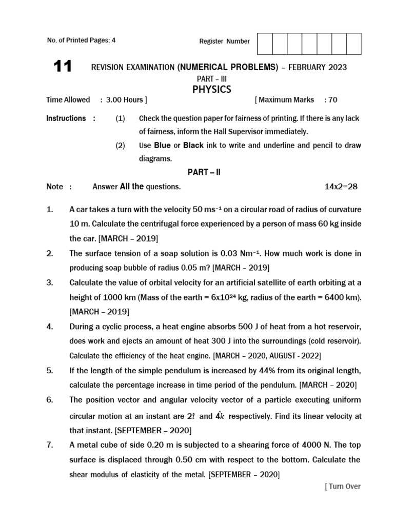11 Important Questions | PDF | Force | Velocity