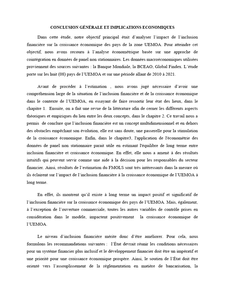 Inclusion financière et croissance UEMOA | PDF | Croissance économique ...