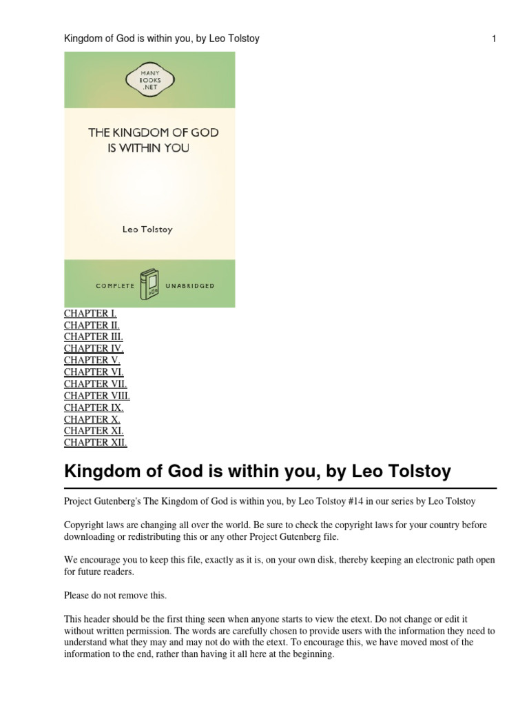 The Kingdom of God is Within You | PDF | Project Gutenberg | Jesus