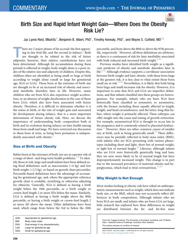 Birth Size and Rapid Infant Weight Gain | PDF | Obesity | Body Mass Index