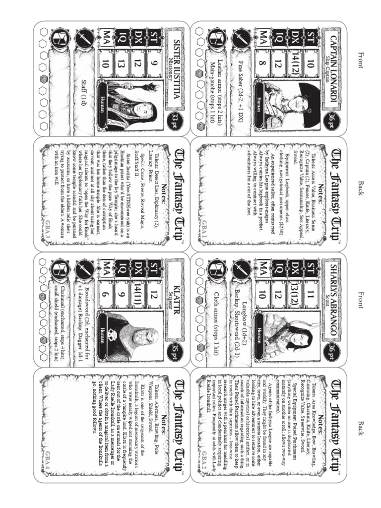 The Fantasy Trip Decks of Destiny Gaming Ballistic Adversary Cards | PDF