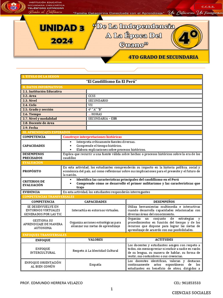4º SESIONES SEM 2 UNI 3 - CCSS 2024 | PDF | Maestros | Evaluación