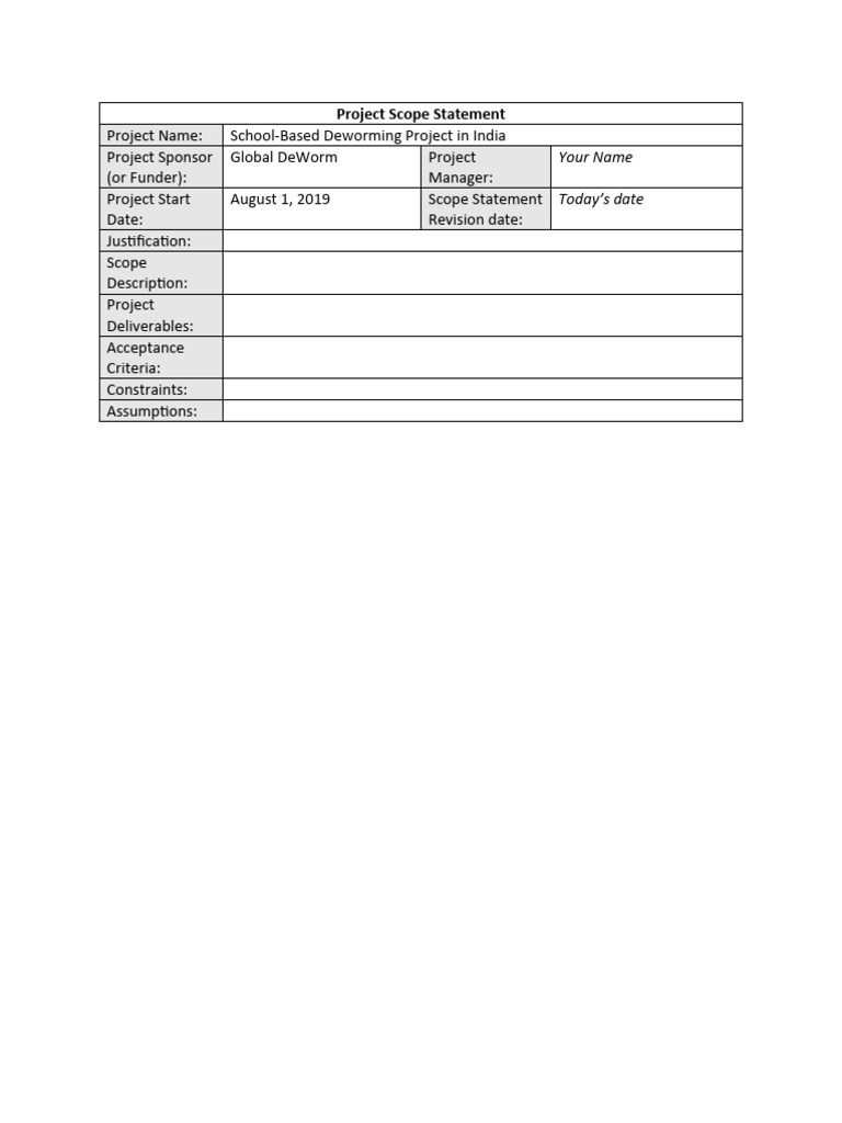 Project Scope Statement | PDF | Finance & Money Management