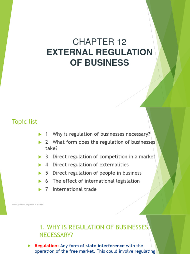 Business External Regulation Overview | PDF | Exports | Free Trade