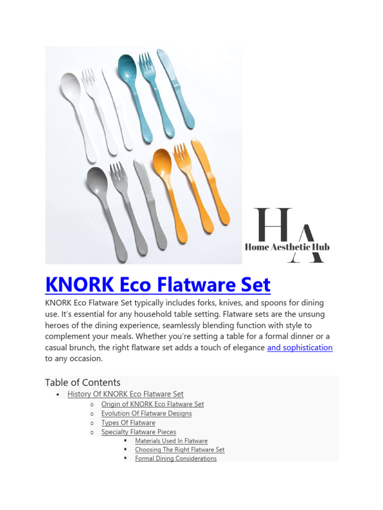 KNORK Eco Flatware Set | PDF | Tableware | Spoon