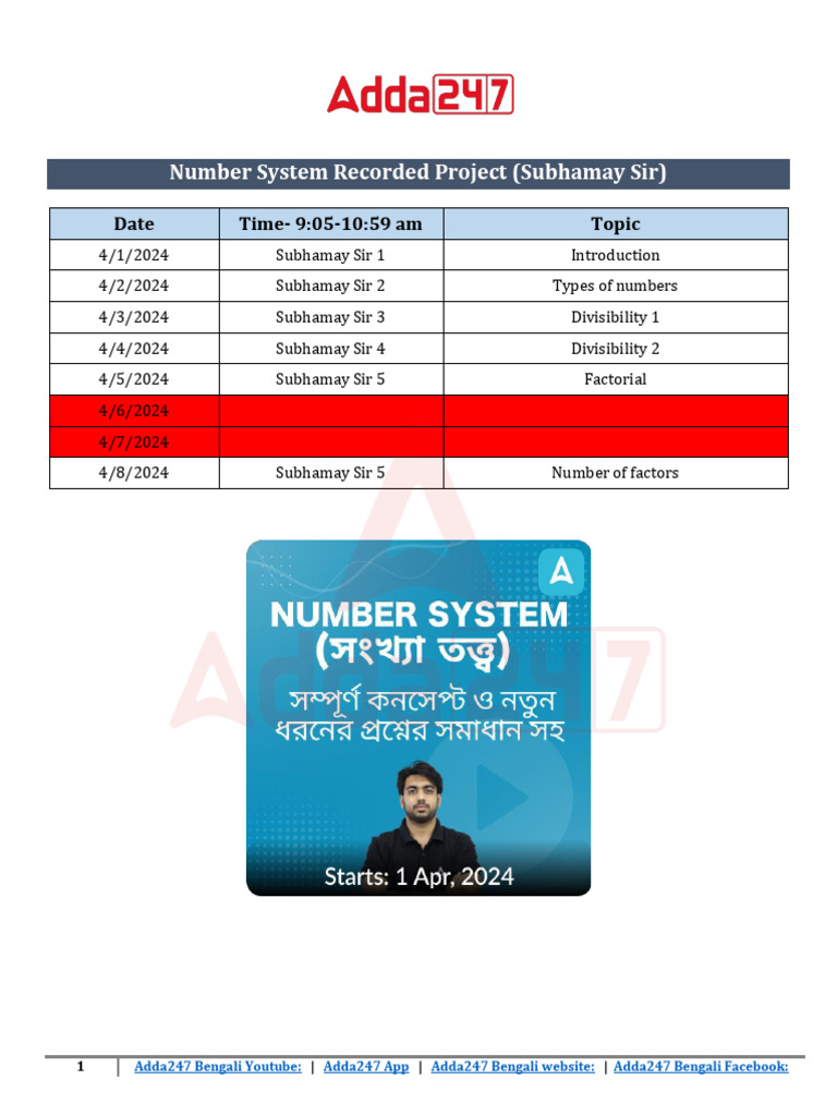 Number System Recorded Project (Subhamay Sir) : Date Time-9:05-10:59 Am Topic | PDF