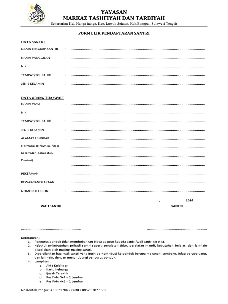 Formulir Santri Baru | PDF | Griya & Taman