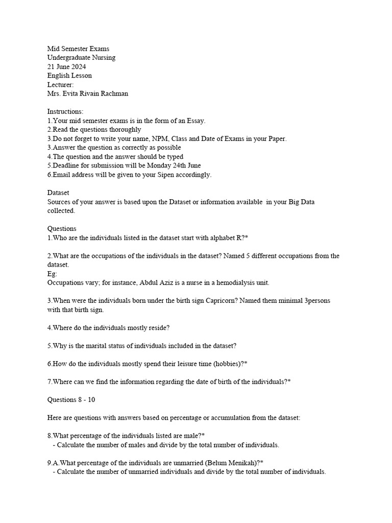 Mid Semester Exams | PDF