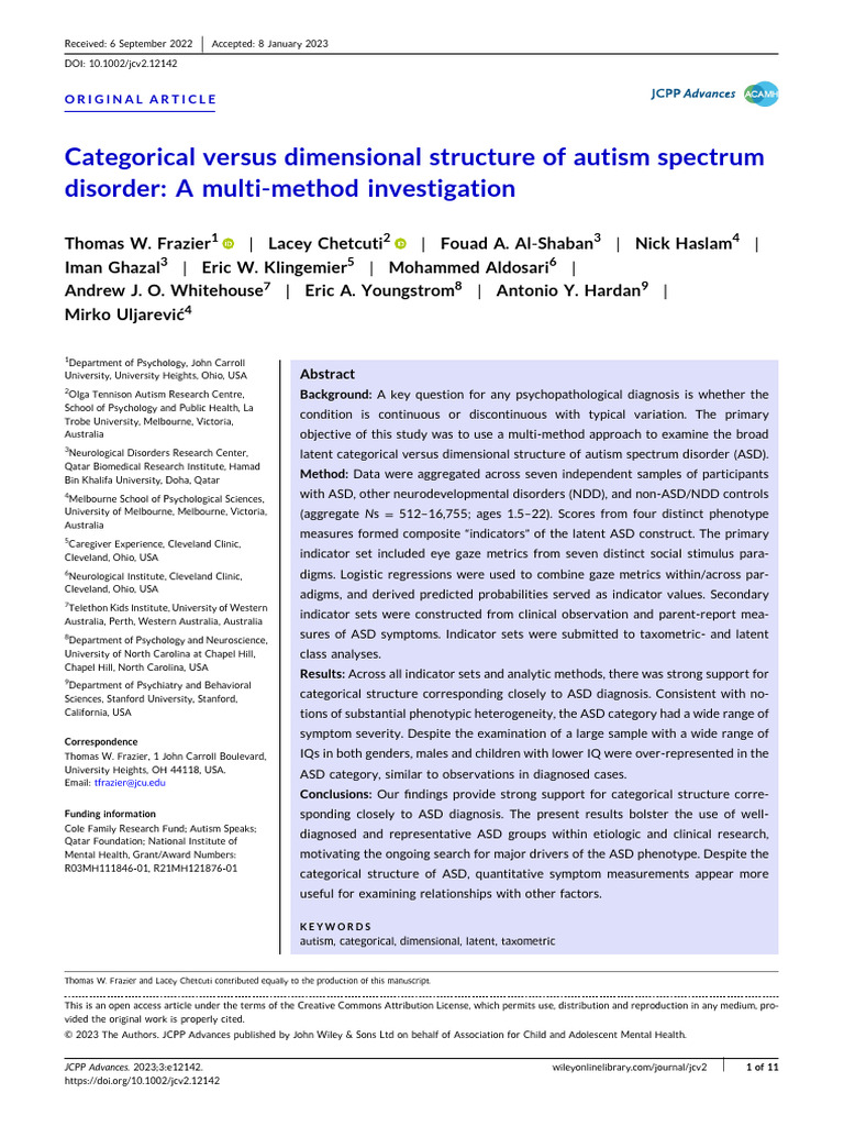 Frazier 2023 Categorical Versus Dimensional Structure of Autism ...