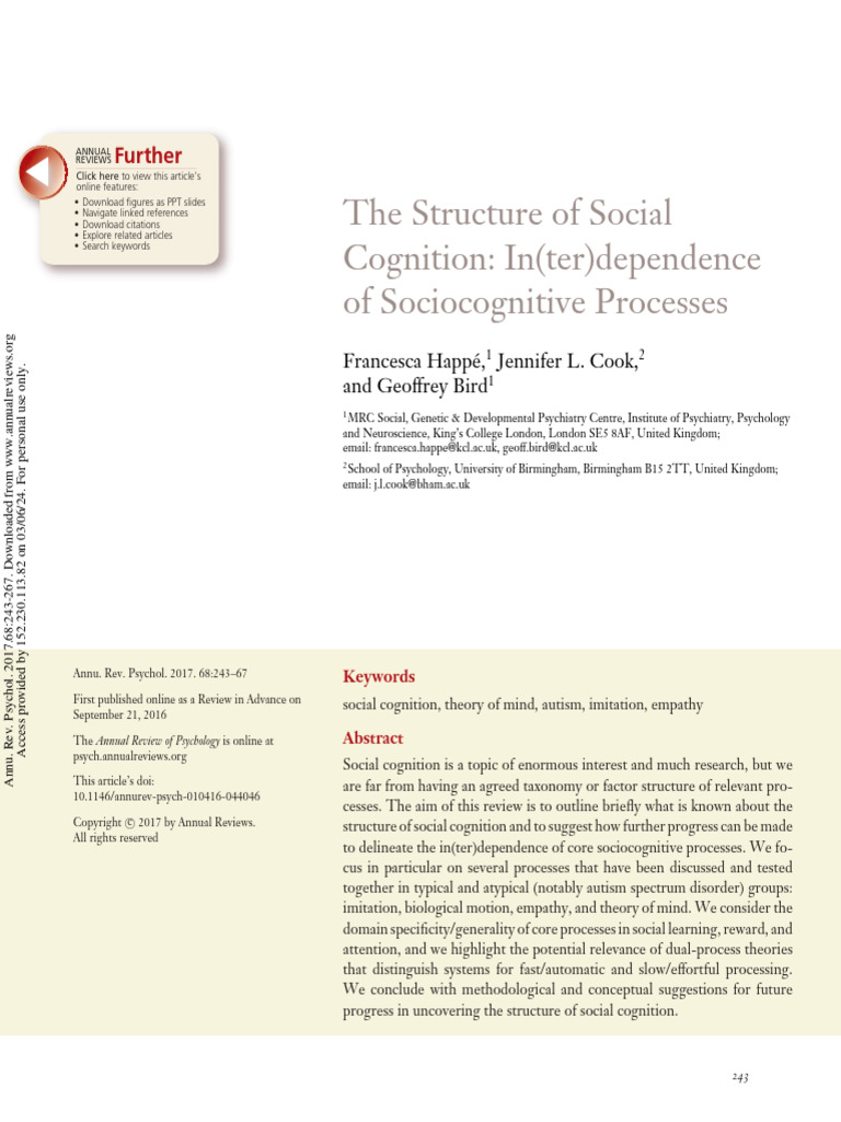Happé 2017 The Structure of Social Cognition in (Ter) Dependence of Sociocognitive Processes ...