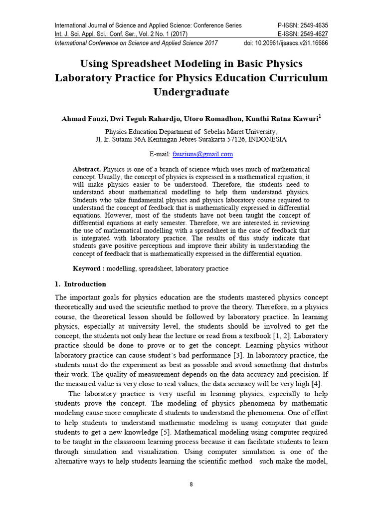 Using Spreadsheet Modeling in Basic Physics Labora | Download Free PDF ... Using Spreadsheet Modeling in Basic Physics Labora | Download Free PDF ...