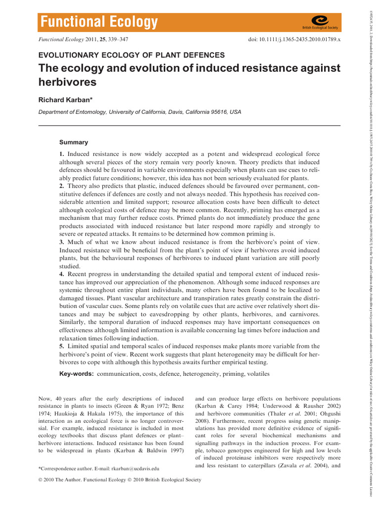 Functional Ecology - 2010 - Karban - The Ecology and Evolution of ...