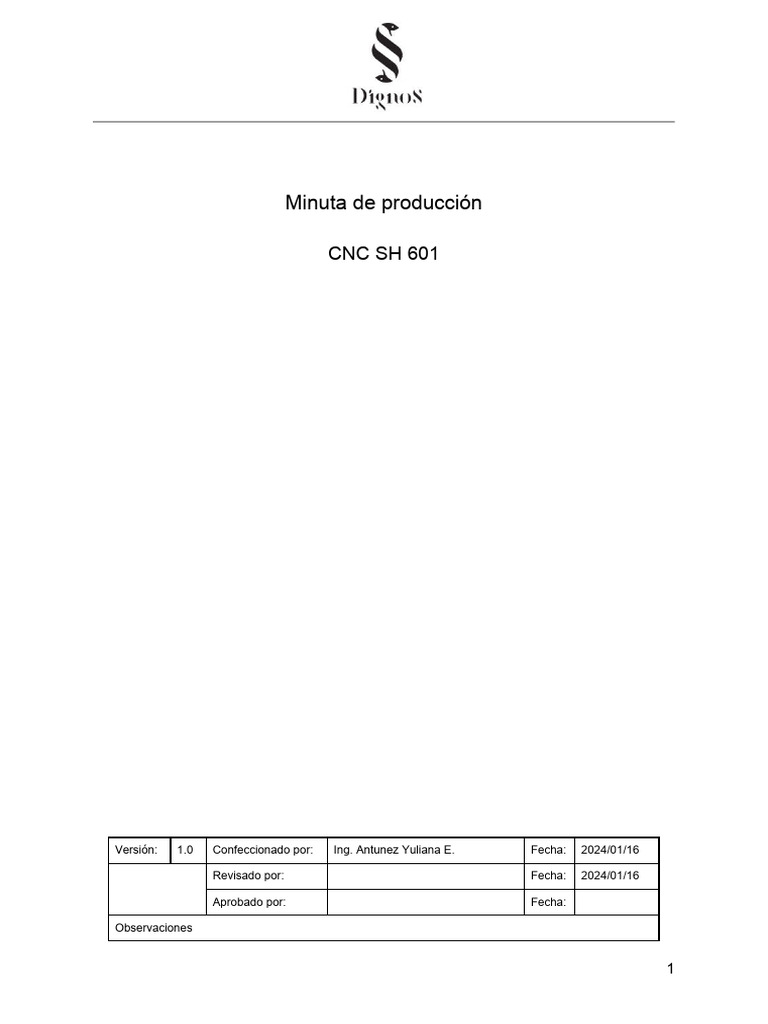 Minuta de Produccion CNC SH601 | Descargar gratis PDF | Control numerico | Sector secundario de ...