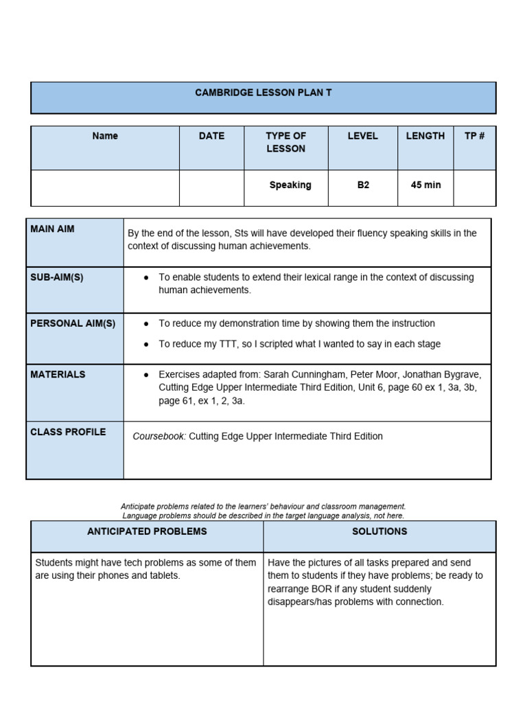 CELTA Lesson Plan: Speaking | PDF | Lesson Plan | Second Language