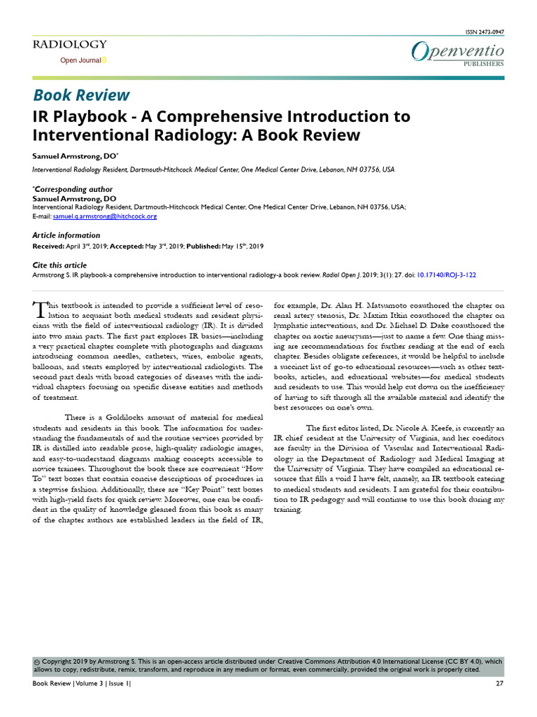 IR Playbook A Comprehensive Introduction To Interventional Radiology A ...