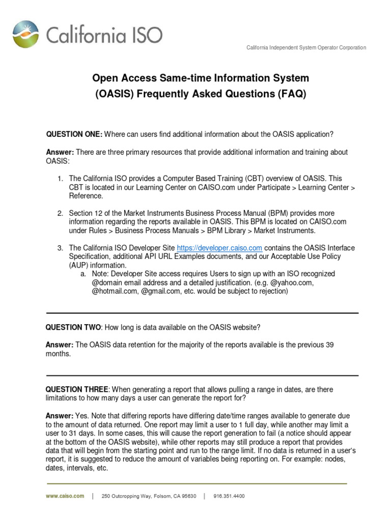 OASIS API Usage and Data Queries Guide | PDF | Information Technology ...