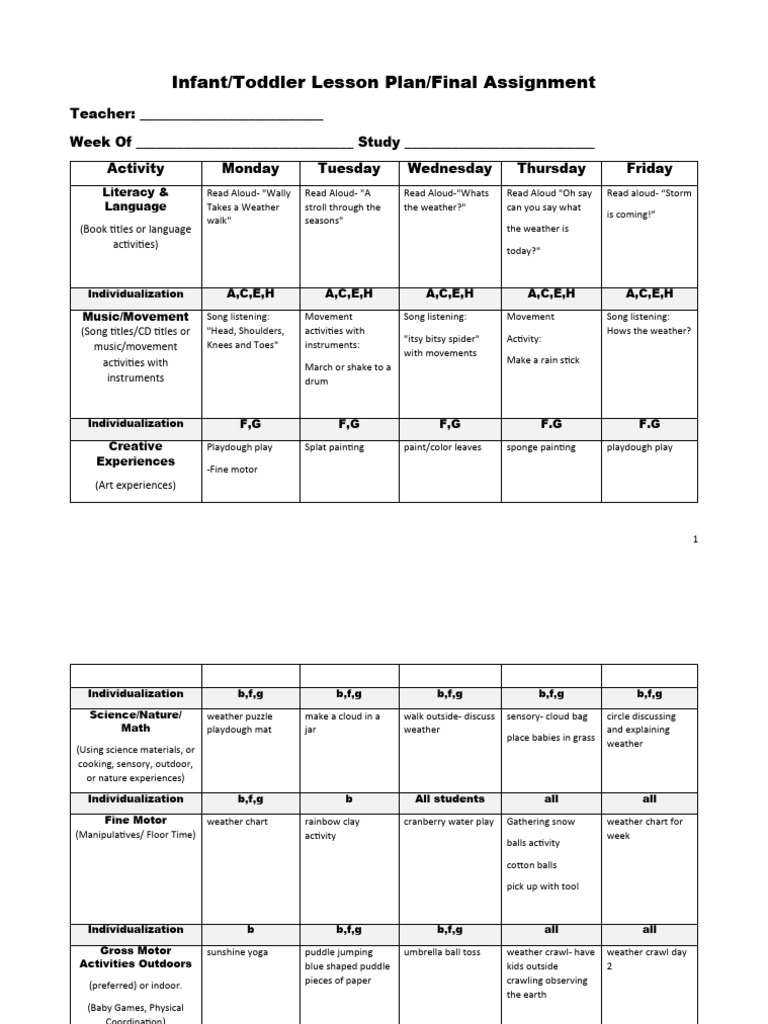 Infanttoddlerlessonplan Complet | PDF | Language Development | Human ...